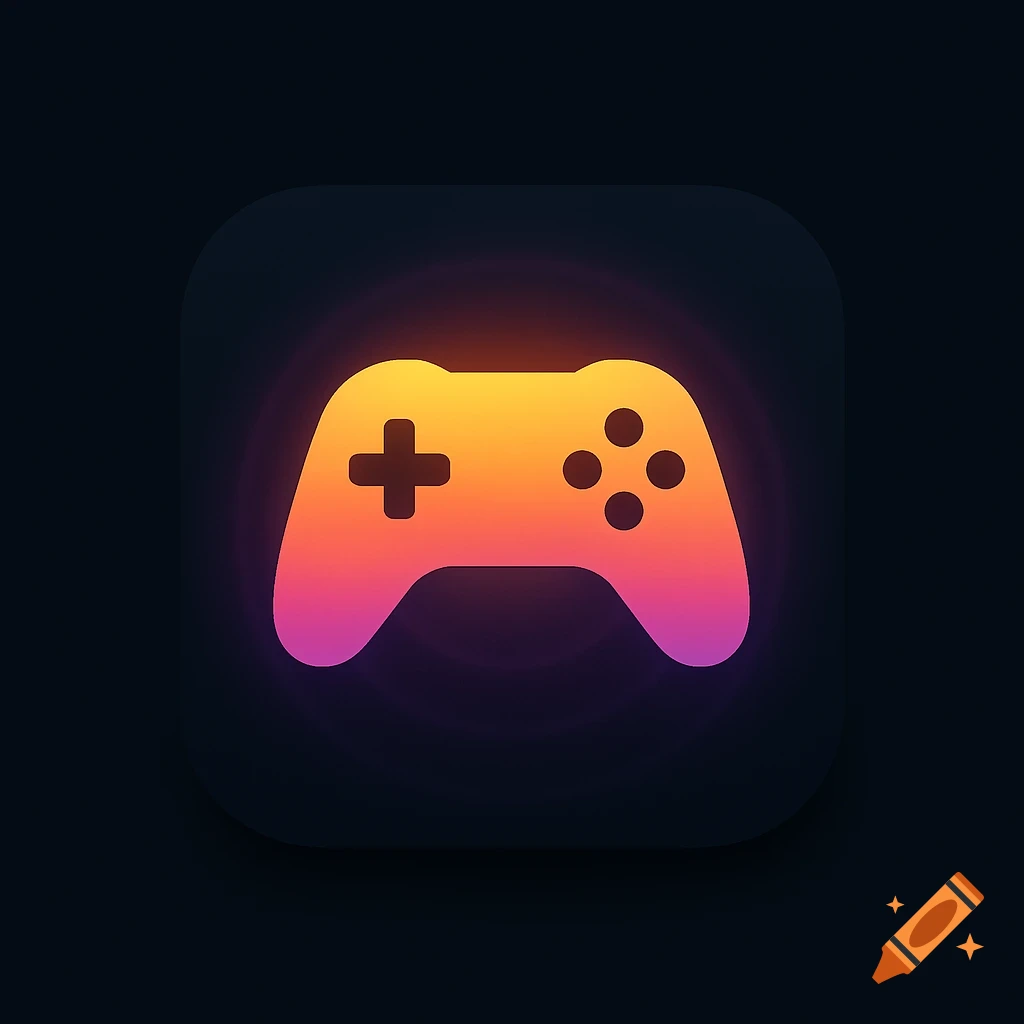 A stylized gradient game controller icon with a subtle glow on a dark ...