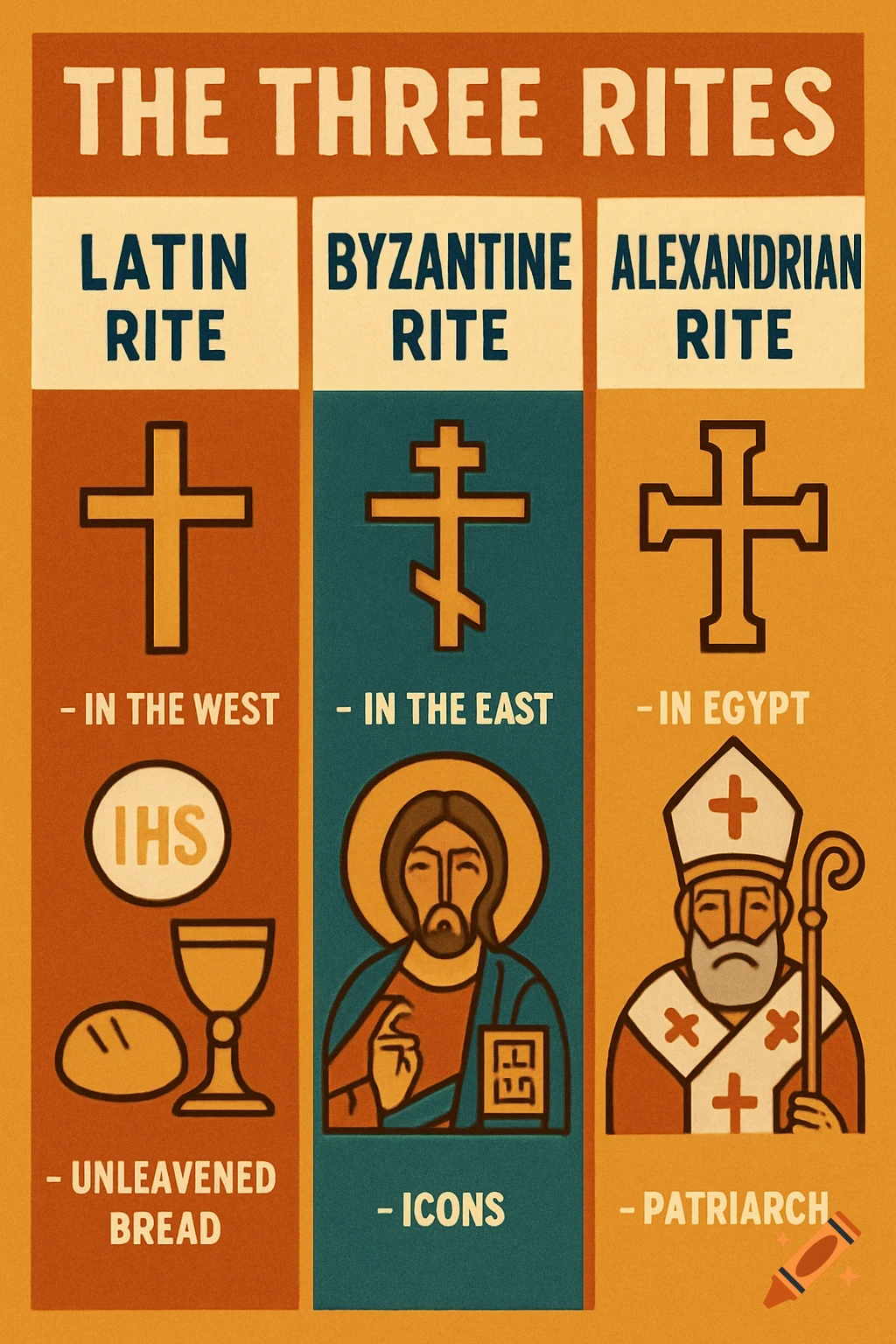 Poster illustrating the Latin, Byzantine, and Alexandrian Christian ...