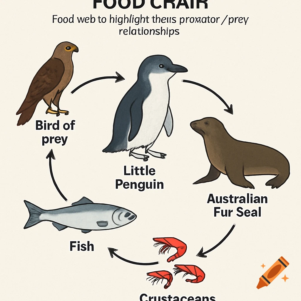 Illustration of a food web diagram showing predator/prey relationships ...