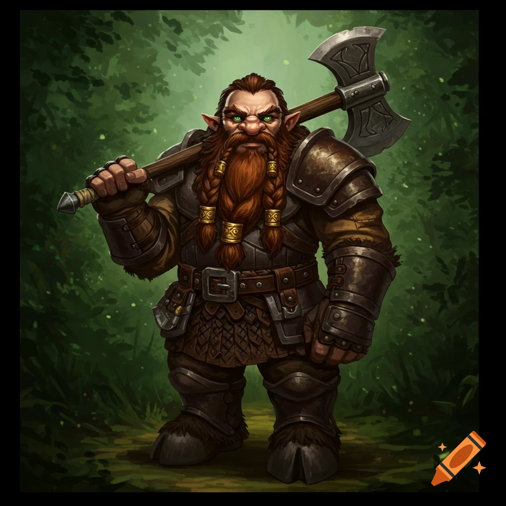 Fantasy illustration of a dwarf character in armor with an axe ...