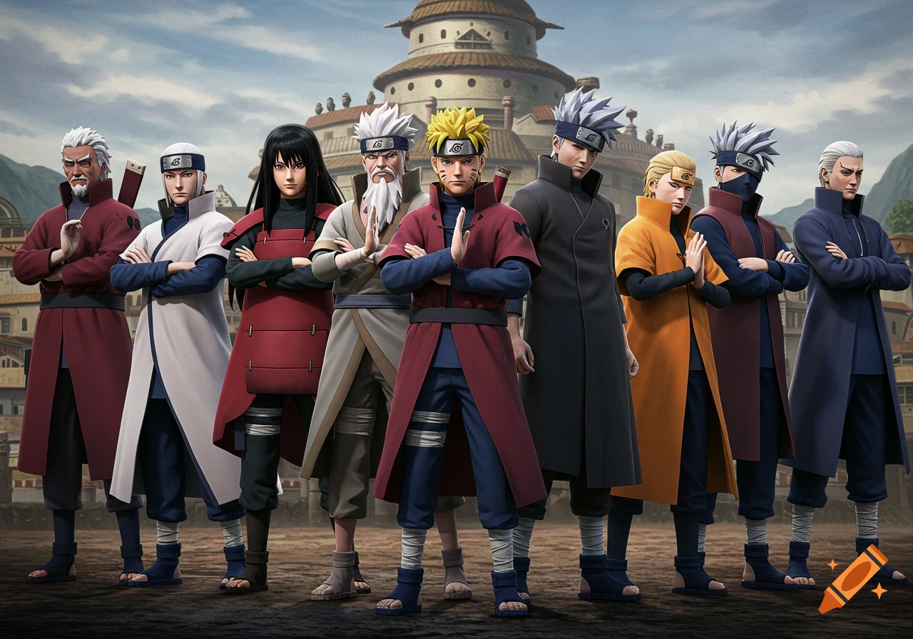 A group of characters from the anime Naruto, depicted in a hyper ...