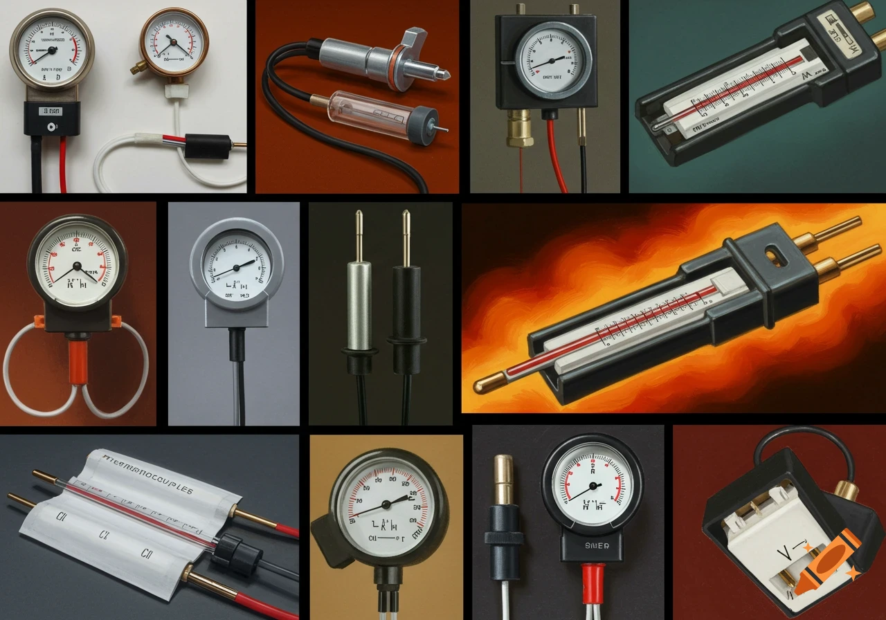 Collage of various technical instruments including pressure gauges ...