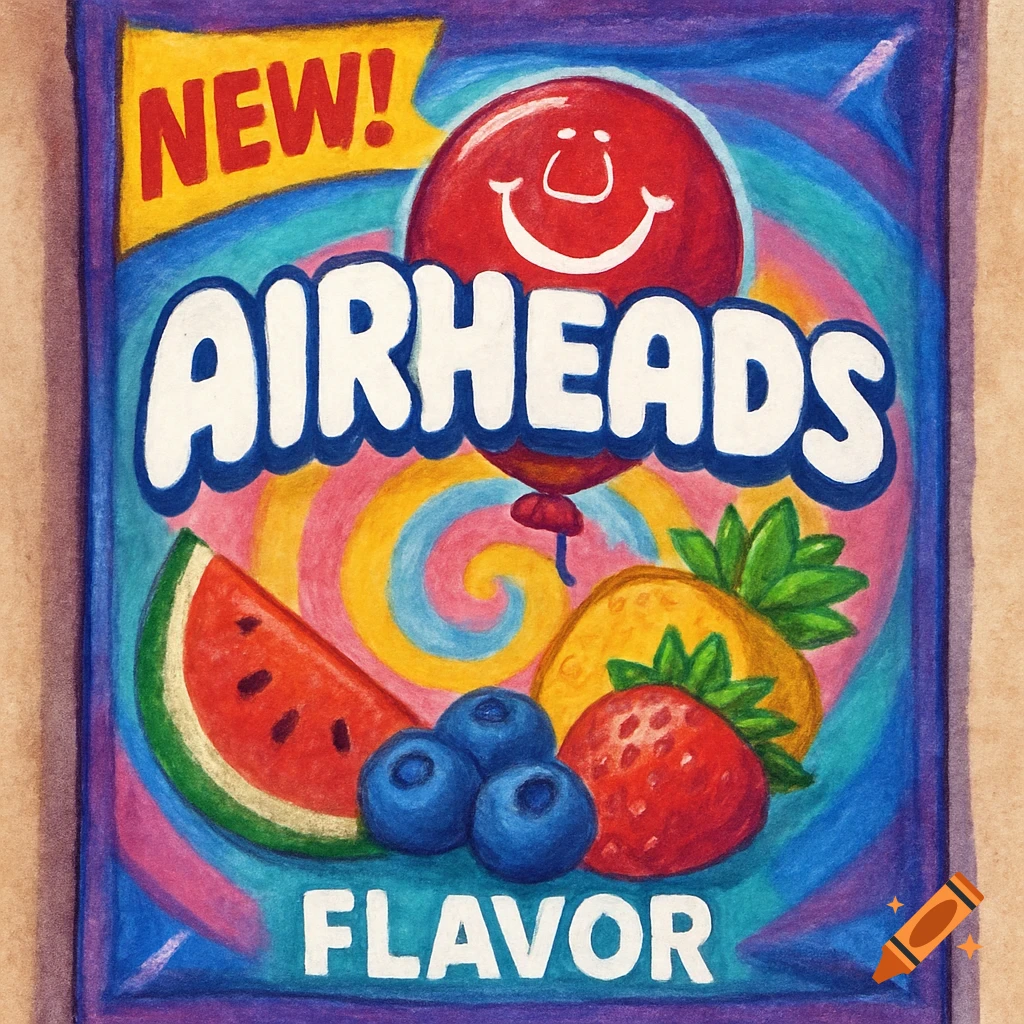 Colored pencil illustration of an Airheads candy wrapper featuring ...