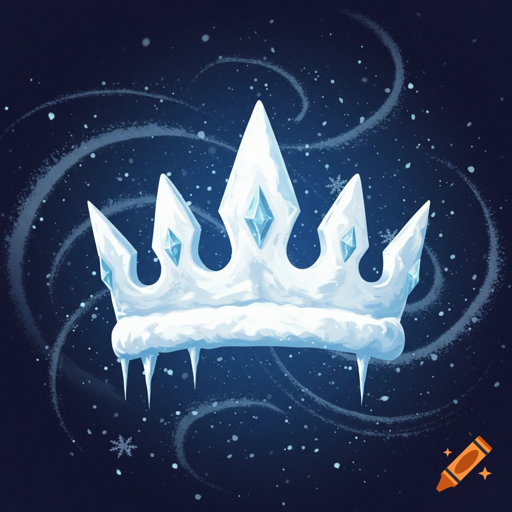 An icy crown floats in a snowy night sky. on Craiyon