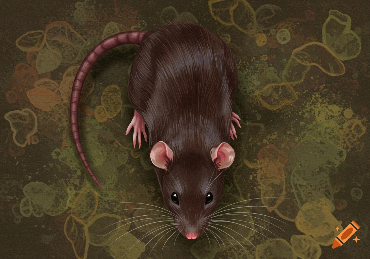 Top view of a brown rat with a long tail, illustrated with a textured ...