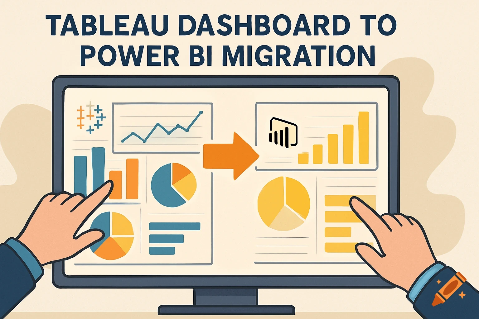 Illustration showing data migration on a computer screen with charts ...