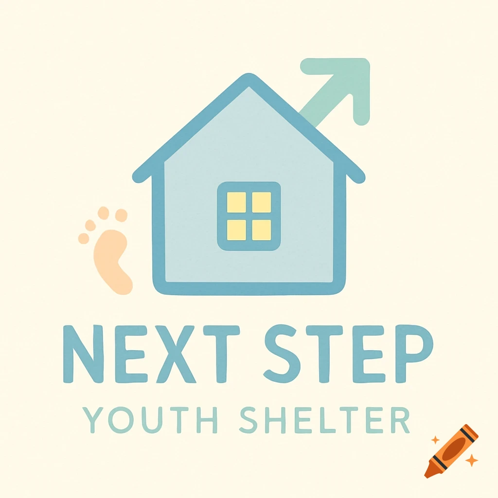 Logo for Next Step Youth Shelter featuring a house, footprint, and ...