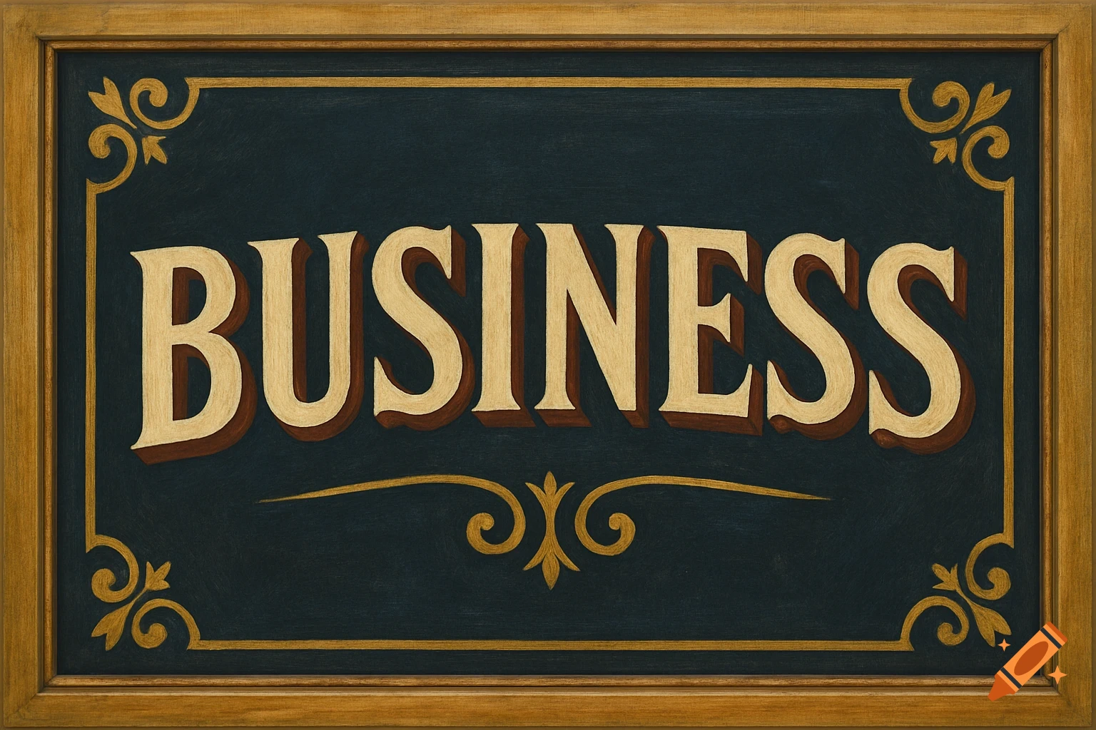 A vintage style sign with the word 'BUSINESS' in decorative text and a ...