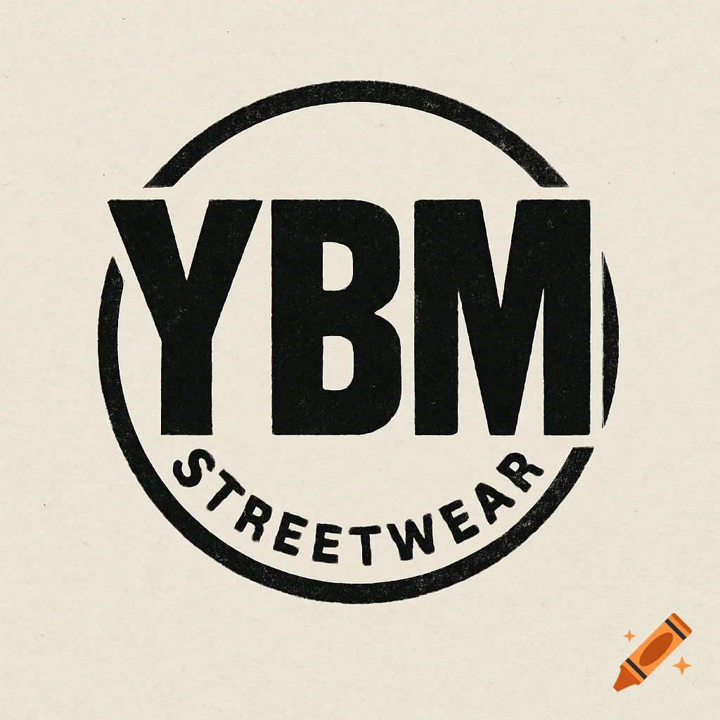 Black circular logo with YBM in large letters above curved text reading STREETWEAR on a light ...
