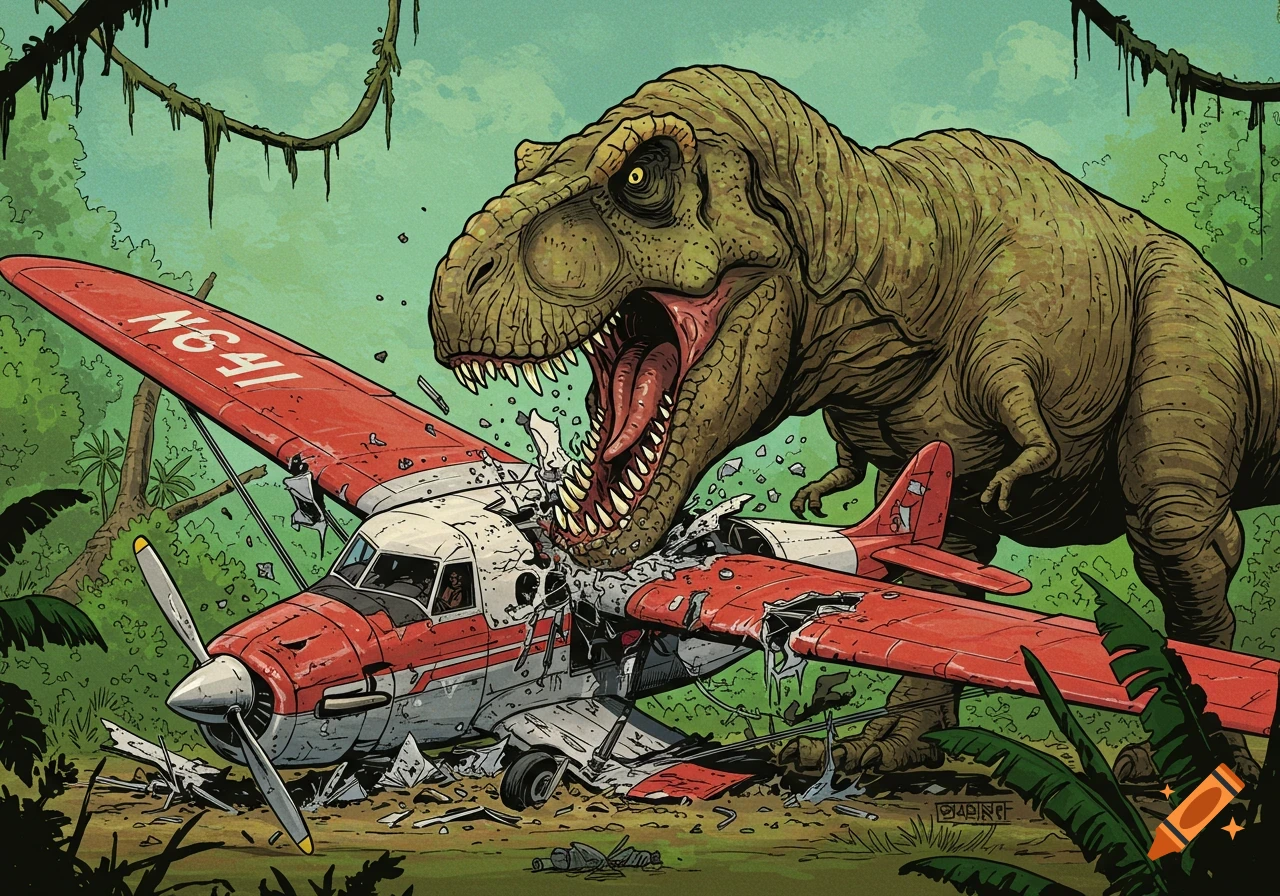 T Rex Airm Comic Tyrannosaurus On Airline Flight | Stable Diffusion