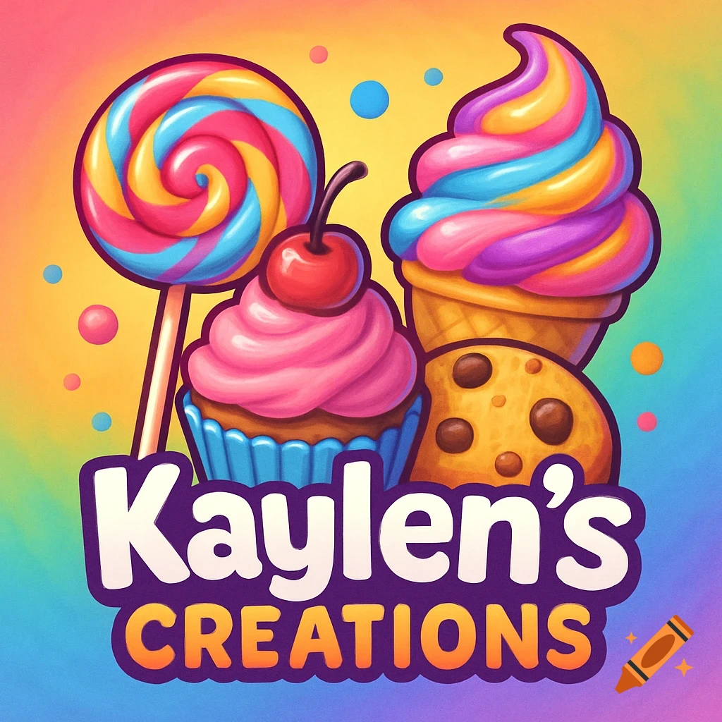 Cartoony illustration of colorful sweets (lollipop, cupcake, ice cream ...