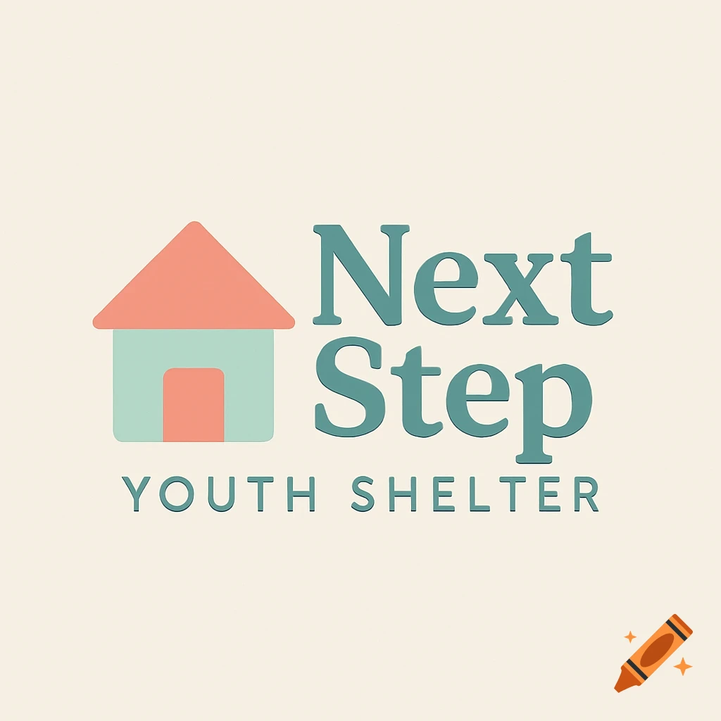 Logo for Next Step Youth Shelter with a house icon. on Craiyon