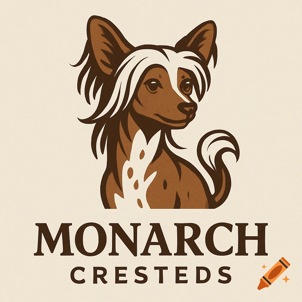 Stylized logo illustration of a Chinese Crested dog with the text ...