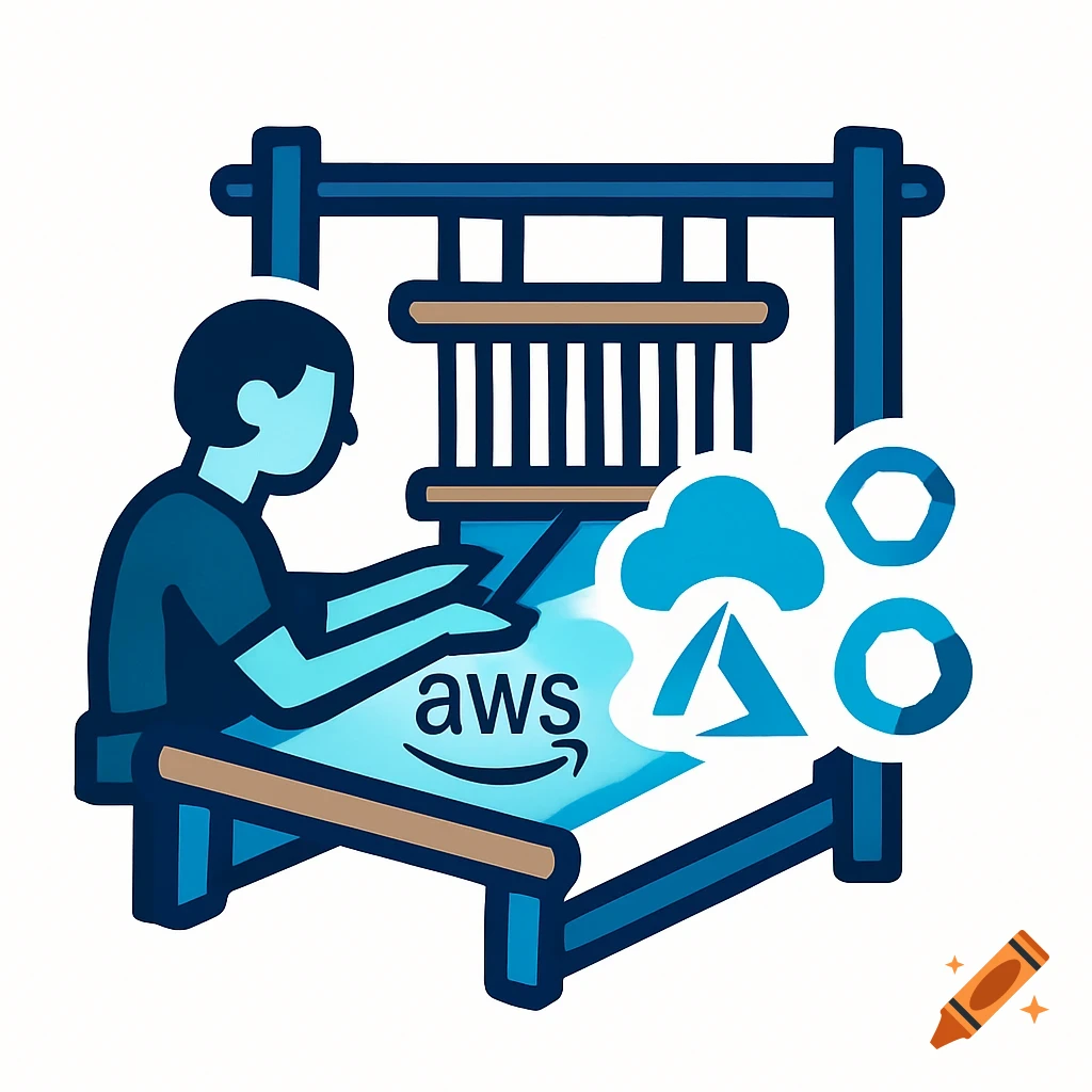 Illustration of a person weaving digital cloud and technology icons ...