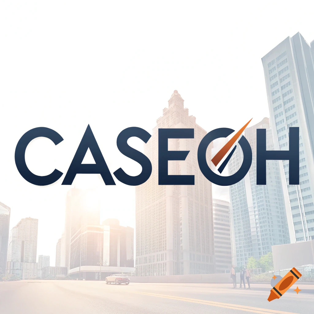 A logo with the text CASEOH over a city street scene with buildings and ...