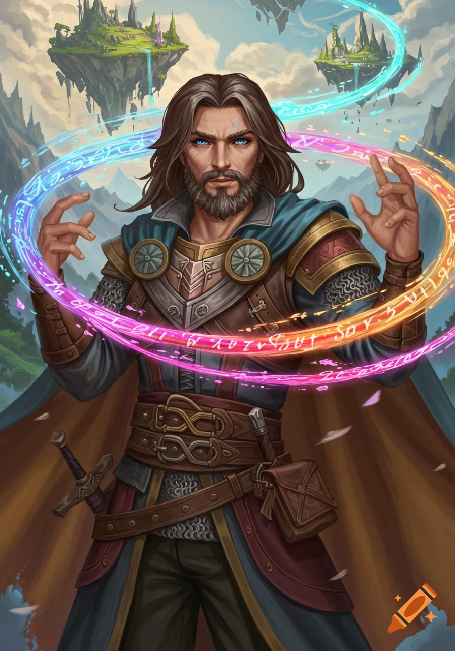 Fantasy portrait of a wizard casting spells with glowing runes and ...