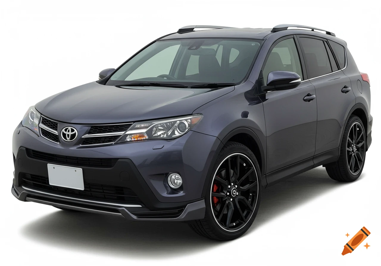 A dark gray Toyota RAV4 SUV is parked on a white background. on Craiyon