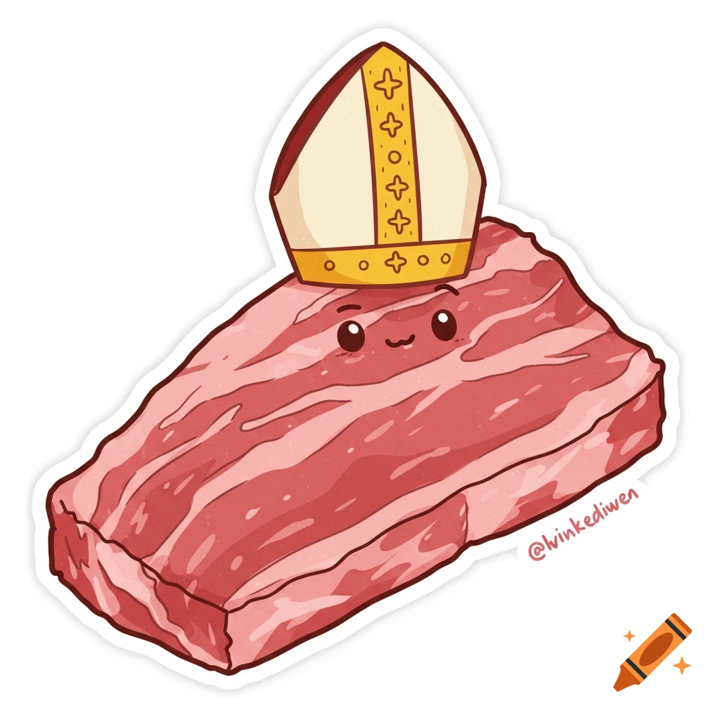 Cartoon brisket wearing a pope hat on Craiyon