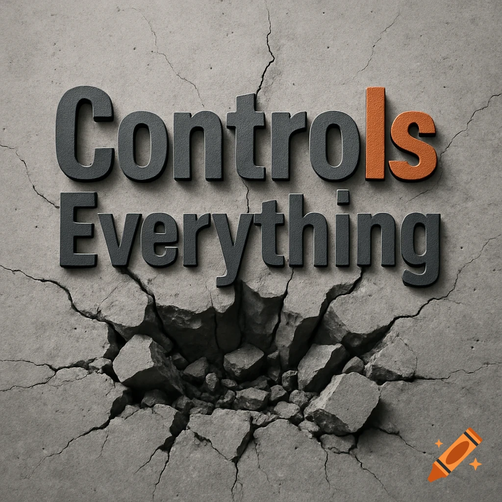 Text 'Controls Everything' breaking through a concrete wall. on Craiyon
