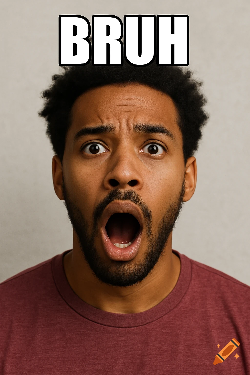 A man with a surprised expression and the text 'BRUH' above his head ...