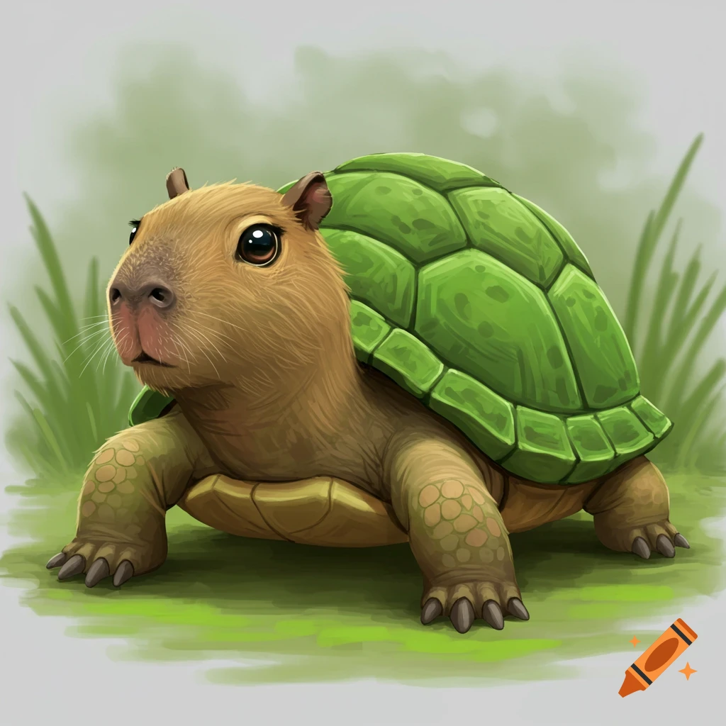 Illustration of a capybara-turtle hybrid with a green shell. on Craiyon