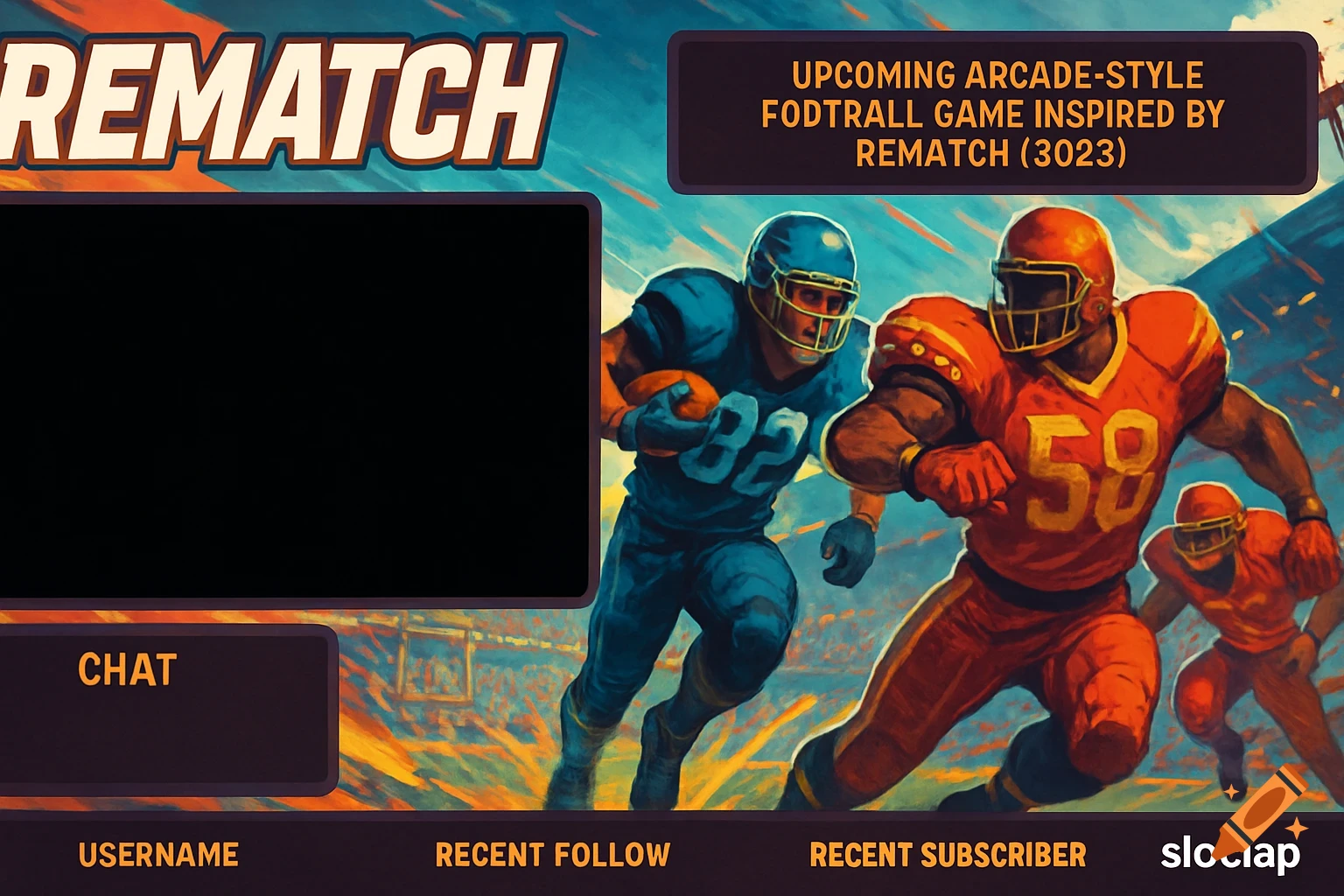 A Twitch stream overlay featuring stylized football players and game ...