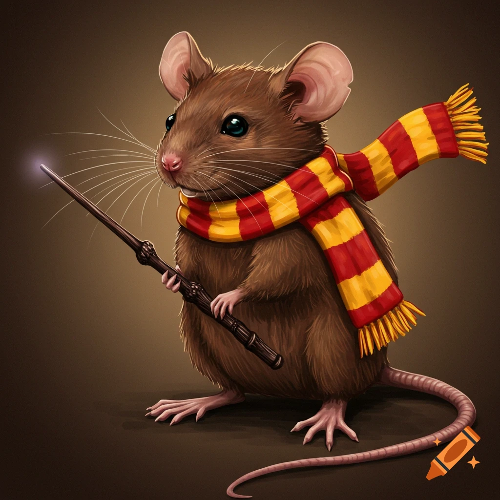 Illustration of a mouse wearing a red and yellow scarf and holding a ...