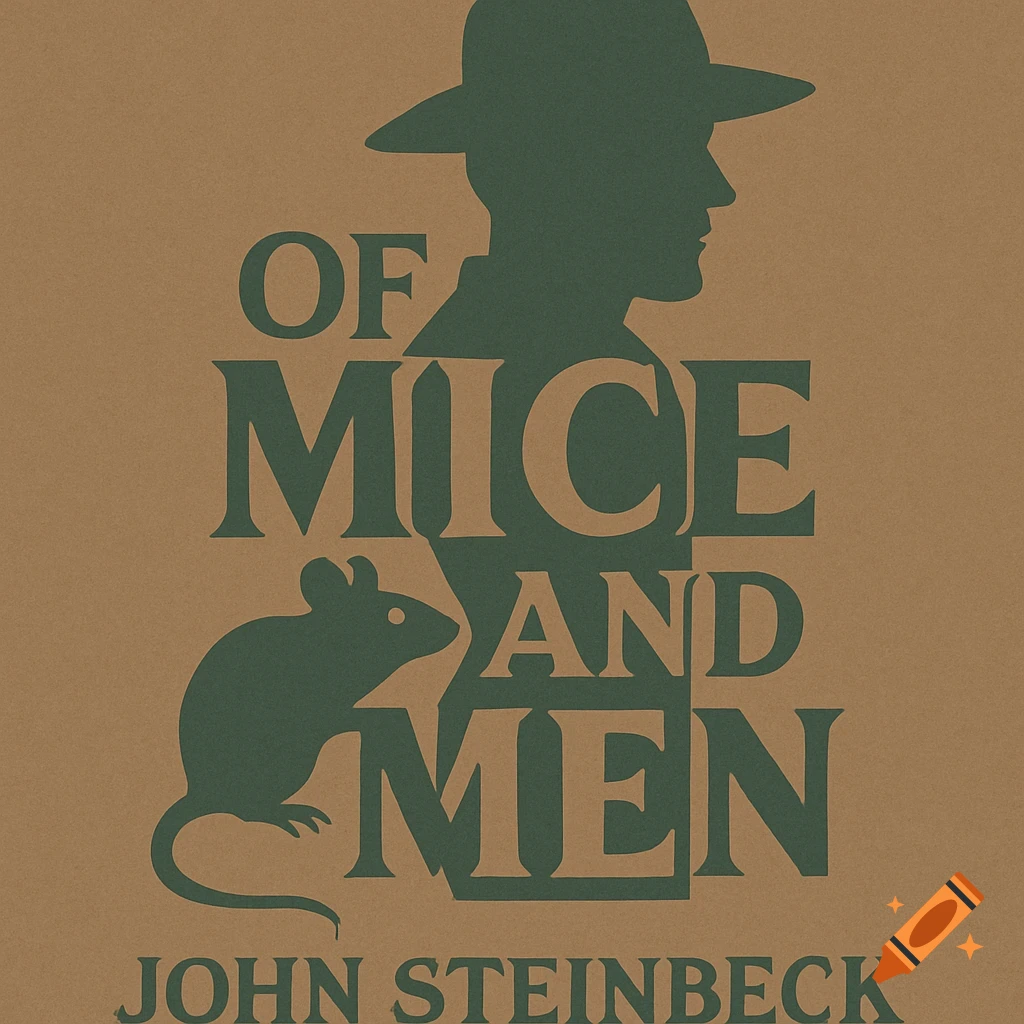 Graphic book cover design for Of Mice and Men with silhouettes of a man ...