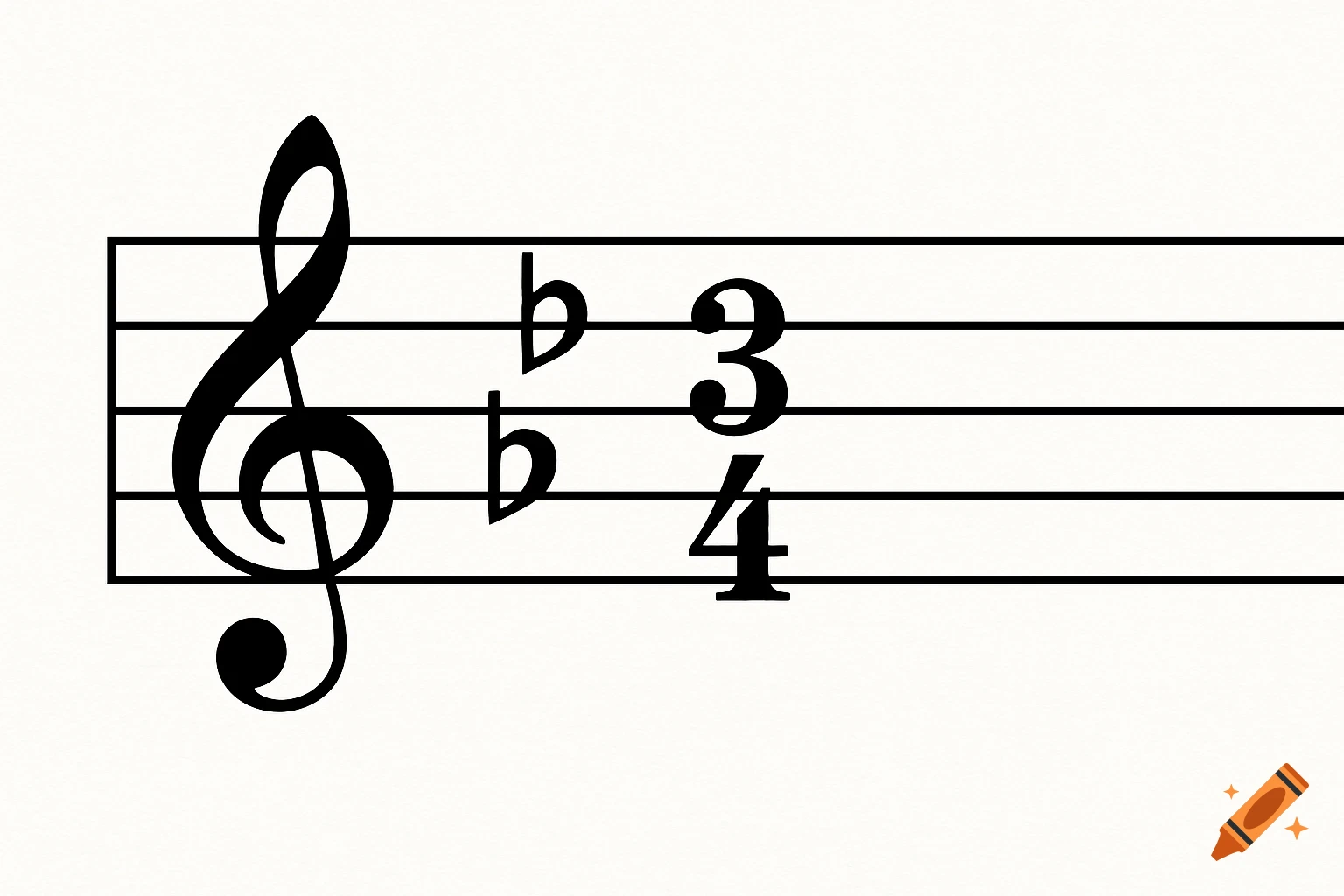 A musical staff with a treble clef, two flats, and a 3/4 time signature ...