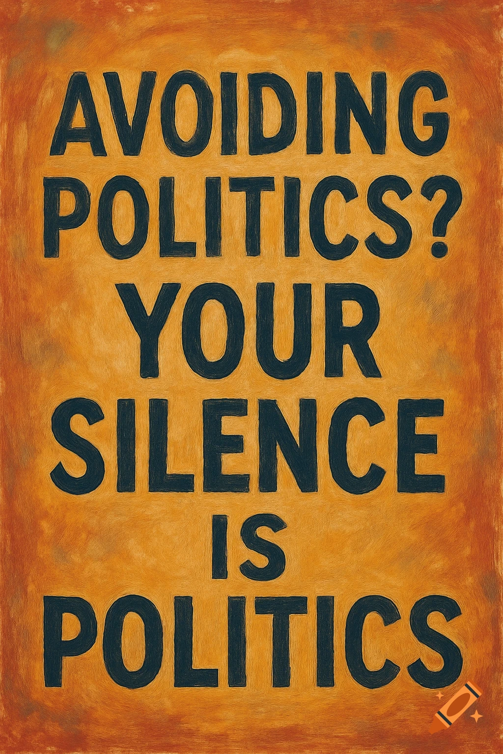 Text art poster reading 'Avoiding politics? Your silence IS politics ...