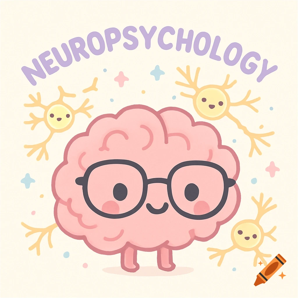 Cute illustration of a brain character with glasses and smiling neurons ...
