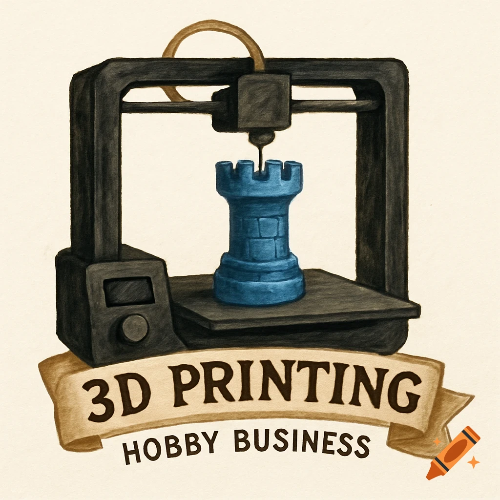 Illustration of a 3D printer printing a blue rook chess piece, with a ...