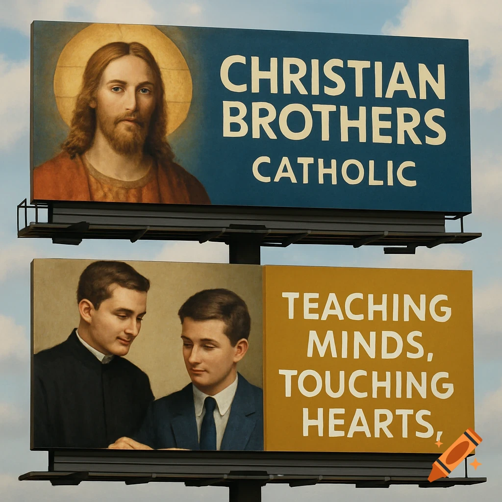 Photorealistic image of two stacked billboards. Top: Jesus and text ...