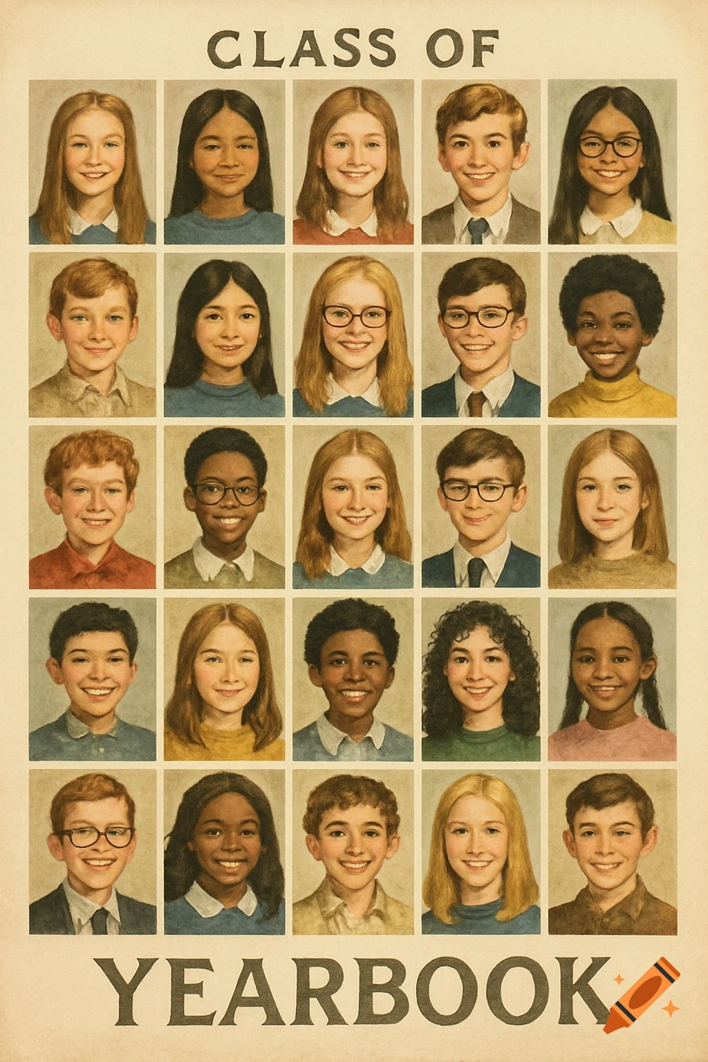 A grid of diverse student portraits from a school yearbook with text ...