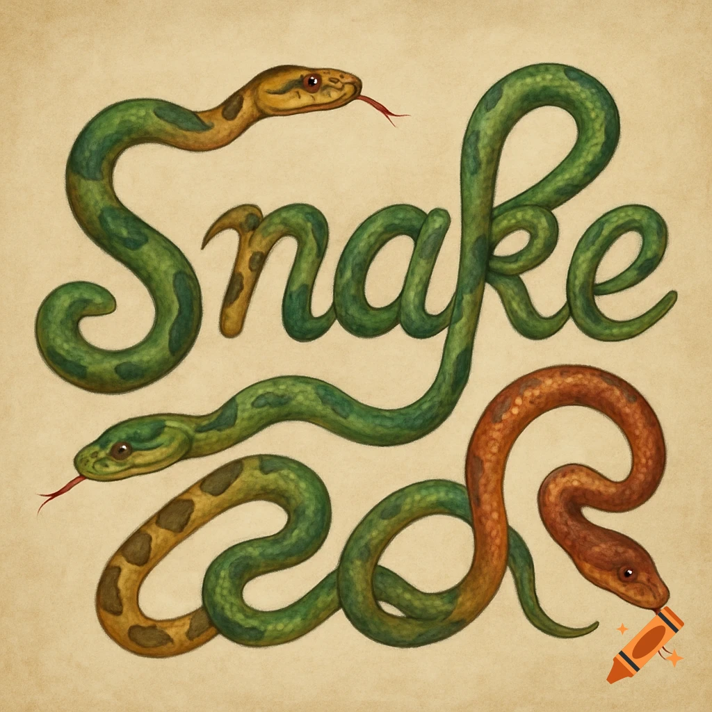Snakes forming the word 'Snake' in a decorative, illustrative style. on ...