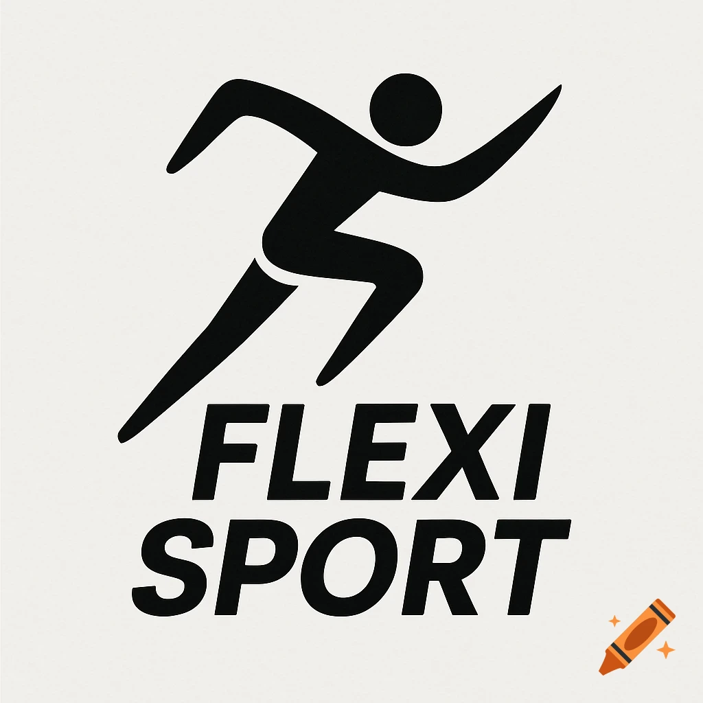 Black logo of a runner with 'FLEXI SPORT' text. on Craiyon