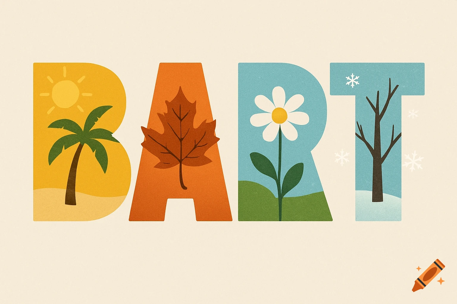 The letters BART spelled out by large stylized letters. The B contains ...