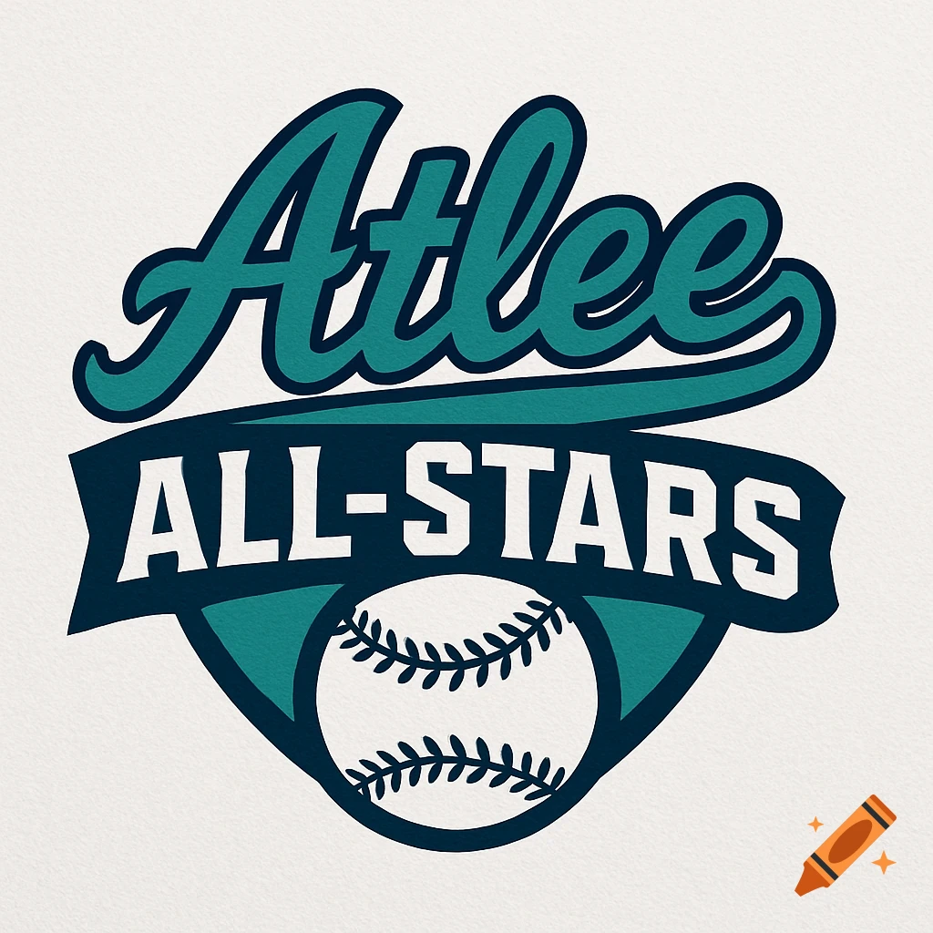 Baseball logo with the words Atlee All-Stars in teal, navy, and white ...