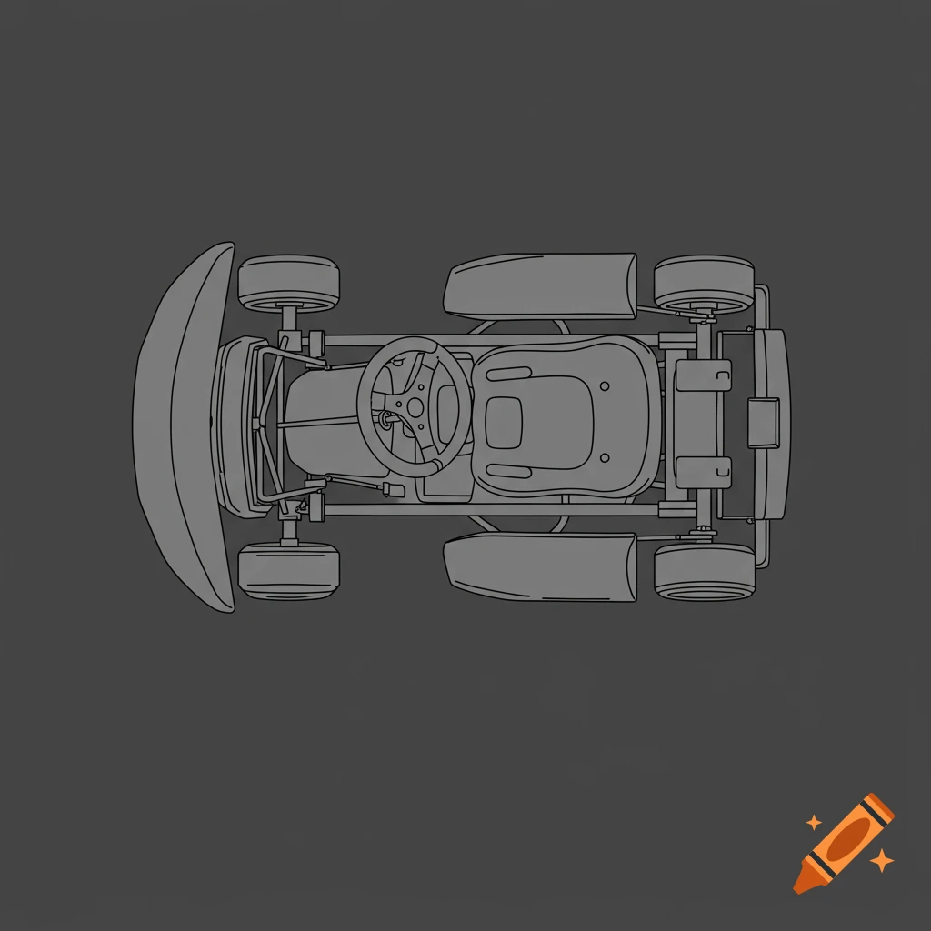 A top-down outline drawing of a go kart. on Craiyon