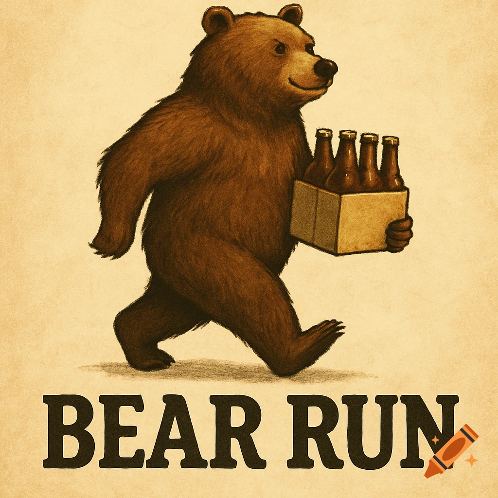 Illustration of a walking bear carrying a six-pack of beer bottles ...