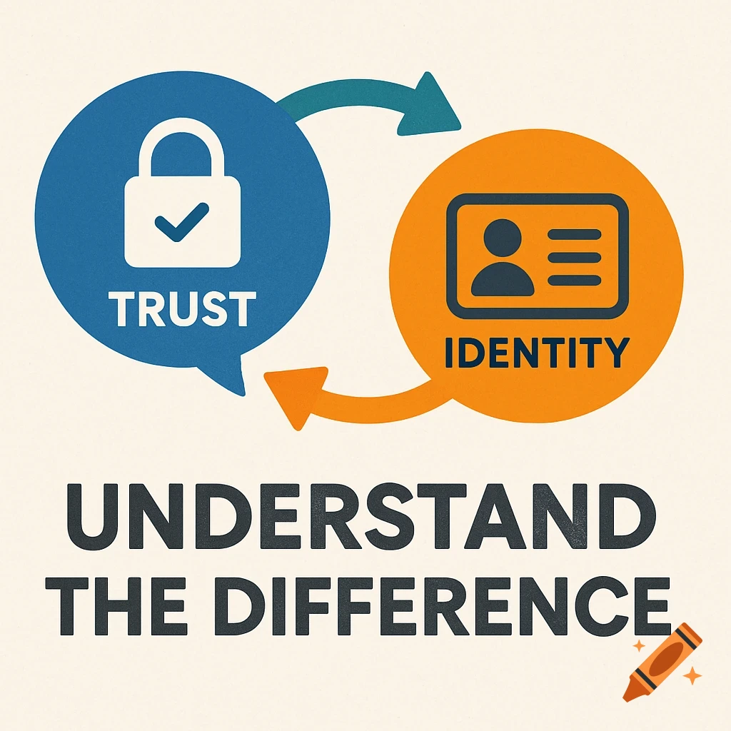 Infographic illustrating trust and identity icons connected by arrows ...