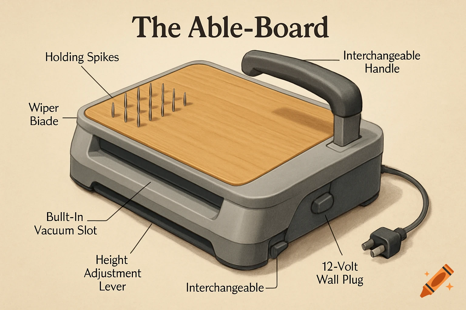 Diagram of The Able-Board accessible cutting board with labels for ...