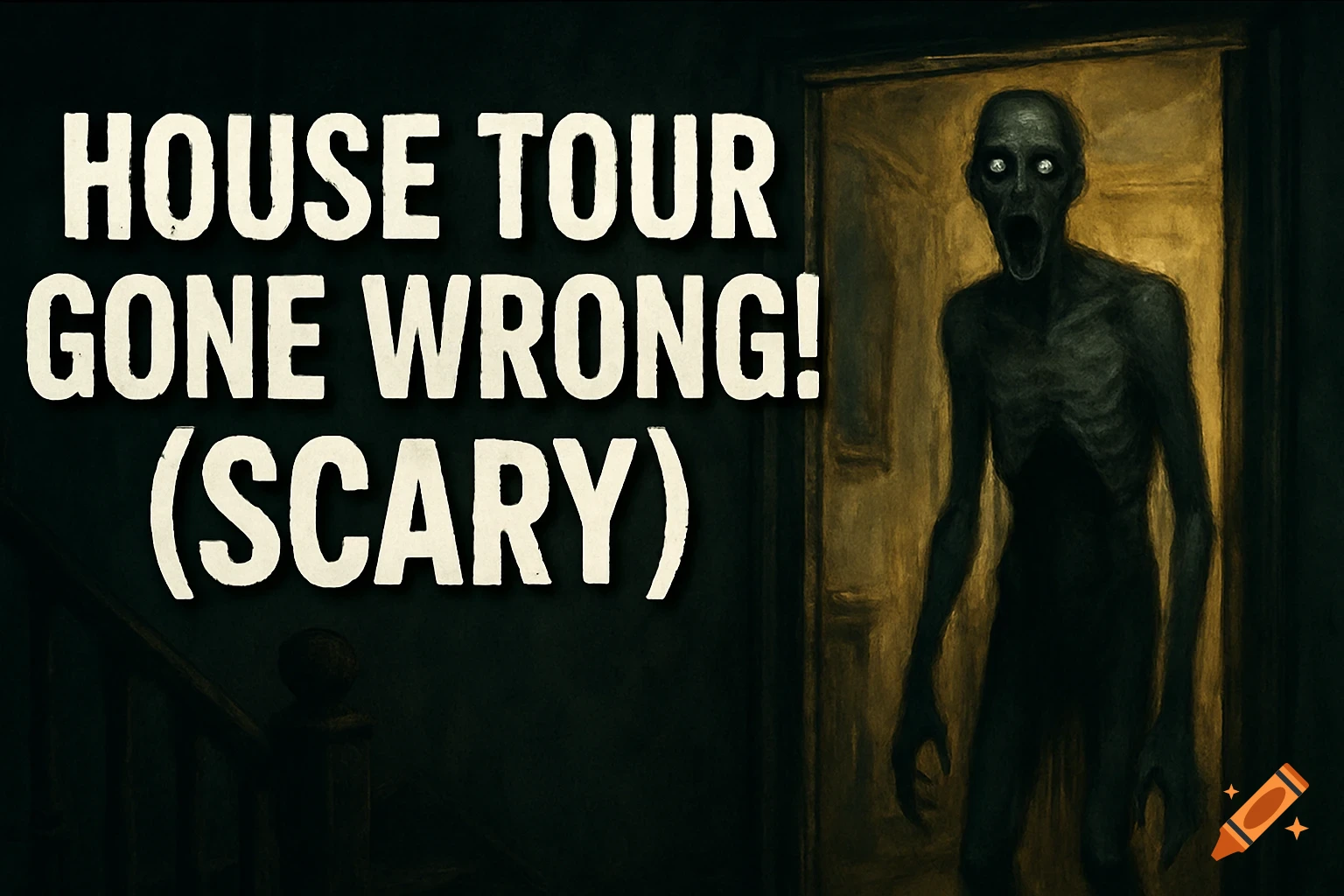 Text HOUSE TOUR GONE WRONG! (SCARY) next to a skeletal, pale-eyed ...