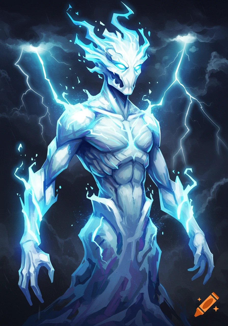 A fantasy creature made of ice and lightning with lightning bolts. on ...