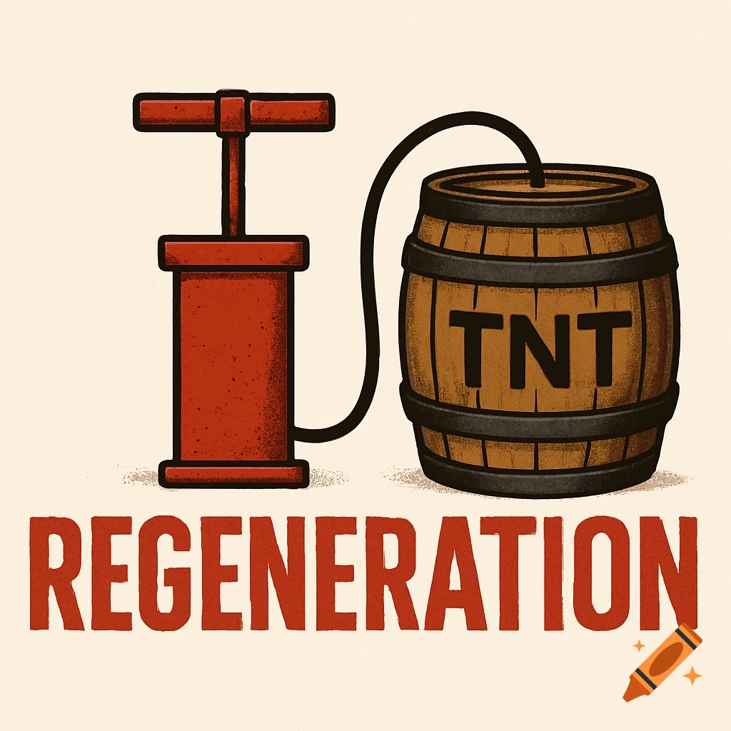 Stylized illustration of a red pump connected to a TNT barrel, with the ...