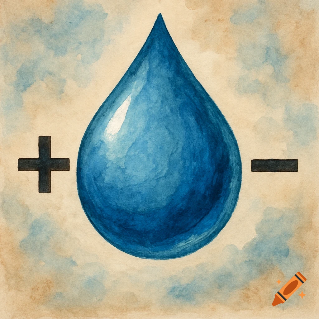 Blue watercolor droplet with a black plus sign on the left and a black ...