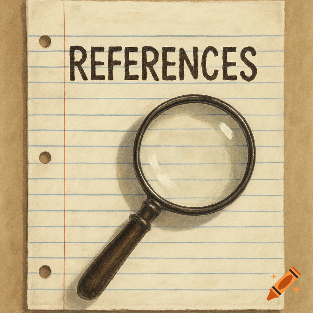 A drawing of a sheet of lined paper with the word REFERENCES and a ...