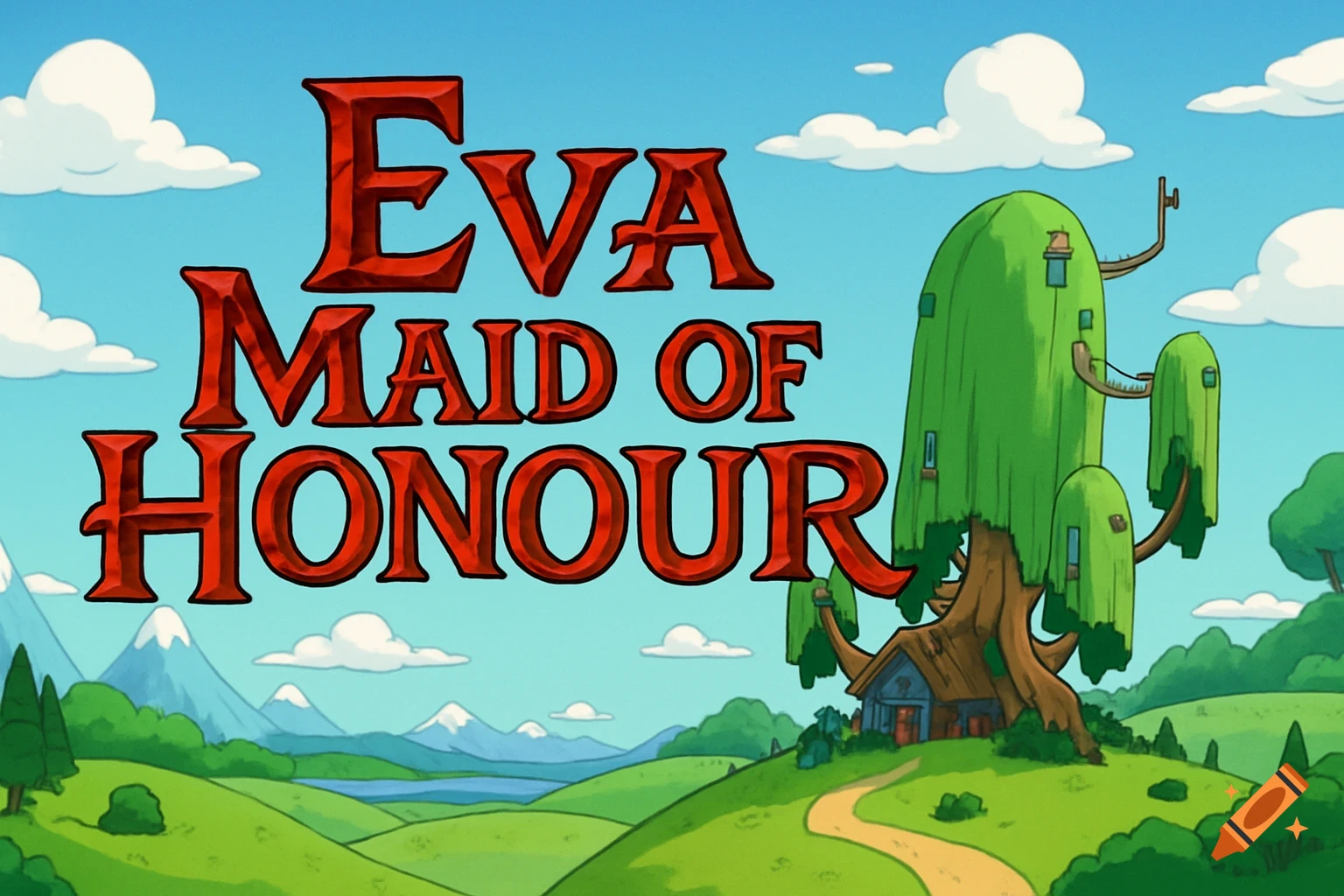 Title text 'EVA MAID OF HONOUR' over an Adventure Time landscape with ...
