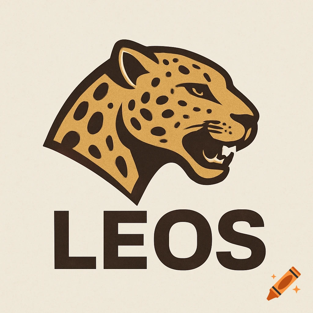 A stylized logo featuring a leopard head above the text LEOS. on Craiyon