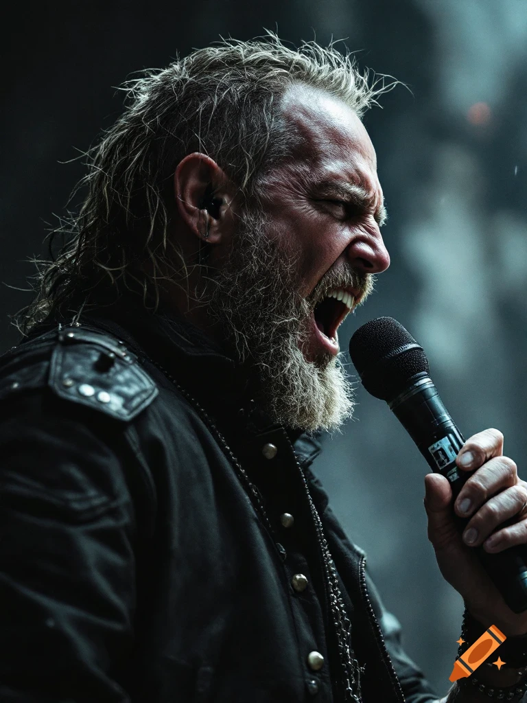 Photorealistic portrait of a man with beard and long hair intensely ...